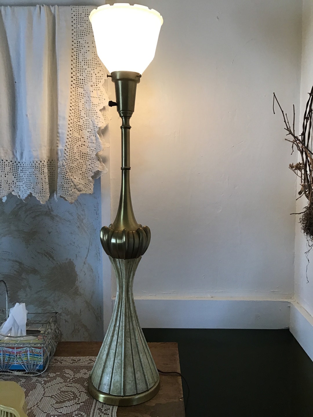 Mid Century, Hollywood Regency, Torchiere Table Lamp With Shade - Etsy