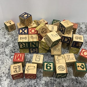Vintage Wood ABC Building Blocks, Baby Picture, Number Blocks, New Baby ...
