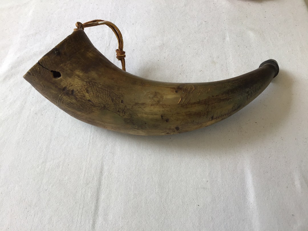 Black Powder Buffalo Horn, Old Carved Muzzleloader Hunting, Collectible ...