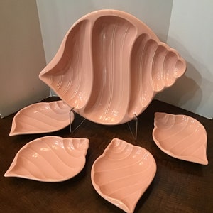 MCM Appetizer Tray and Four Plates, Pink Sea Shell Appetizer Set ...