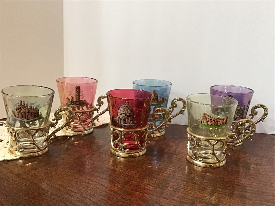 Set of Six Sipping Shot Glasses With Holders Colored Shot Glasses Italy ...