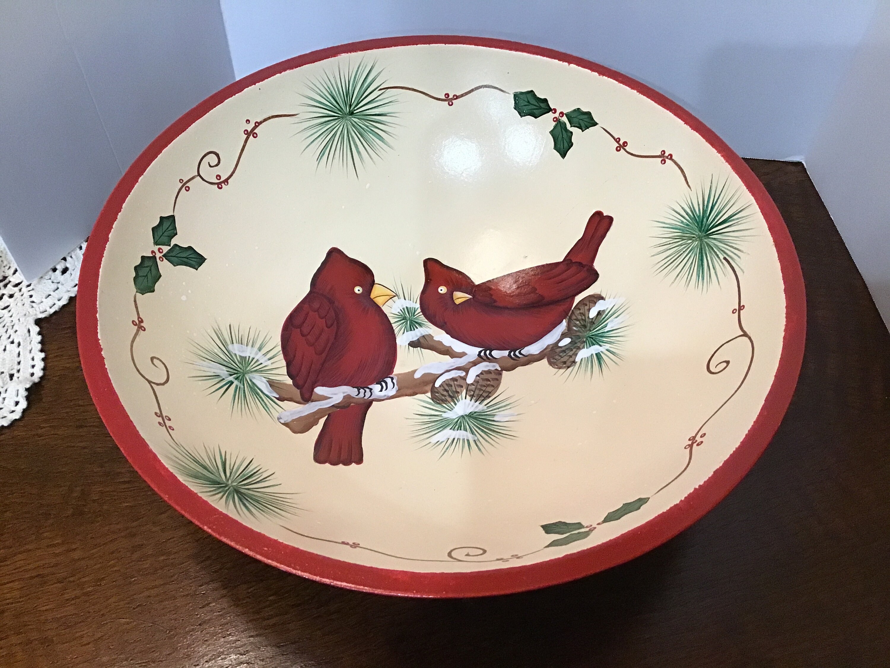 Lovely Hand Painted Cardinal Wood Dough Bowl Cardinal Bowl Art Decor ...
