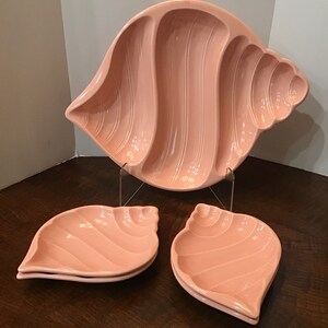 MCM Appetizer Tray and Four Plates, Pink Sea Shell Appetizer Set ...