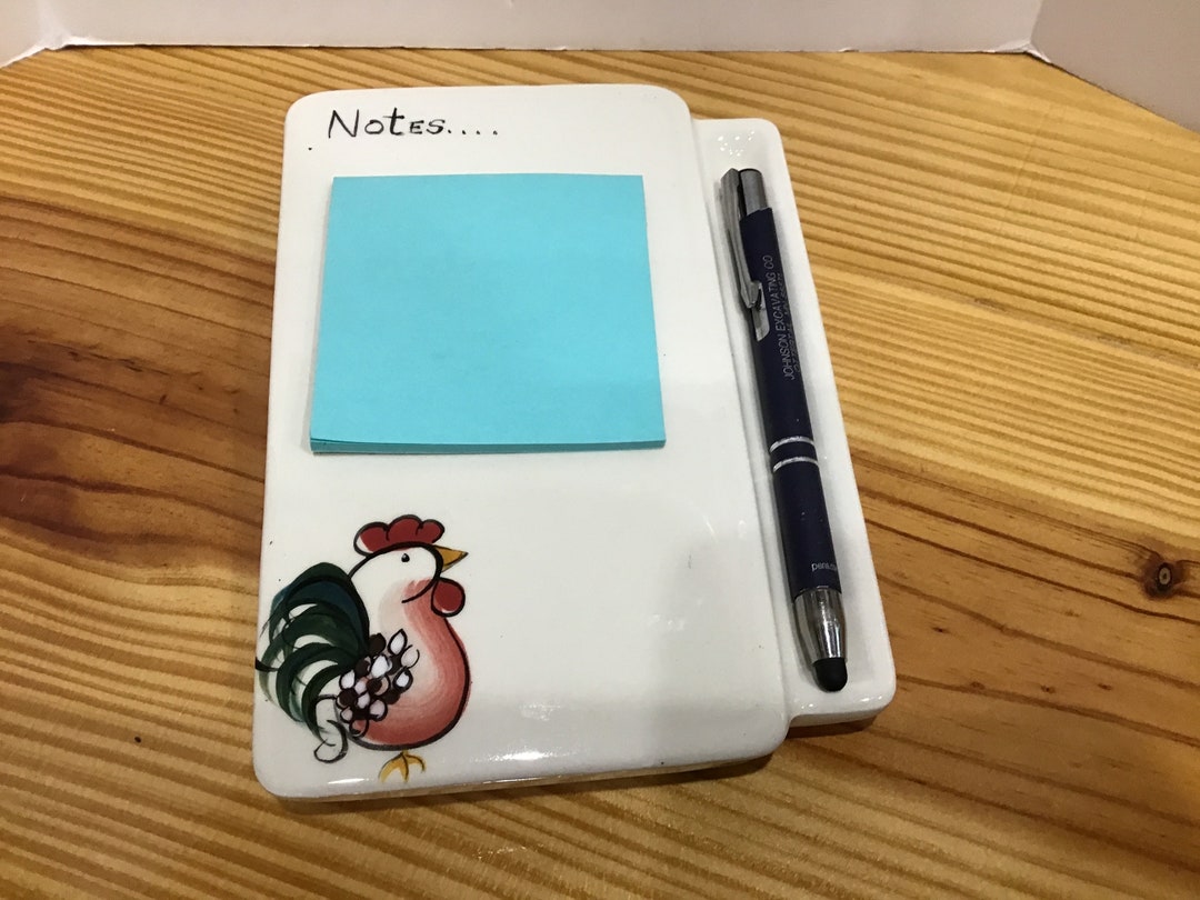 Note & Pen Holder, Desk Set, Kitchen Note Holder, Rooster, Farmhouse ...