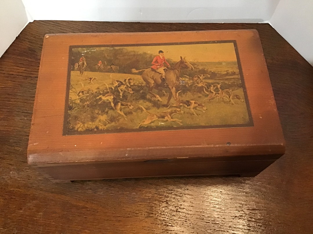 Vintage Hunt Scene Wood Jewelry Box, Storage, Office, Desk, Decor Box ...