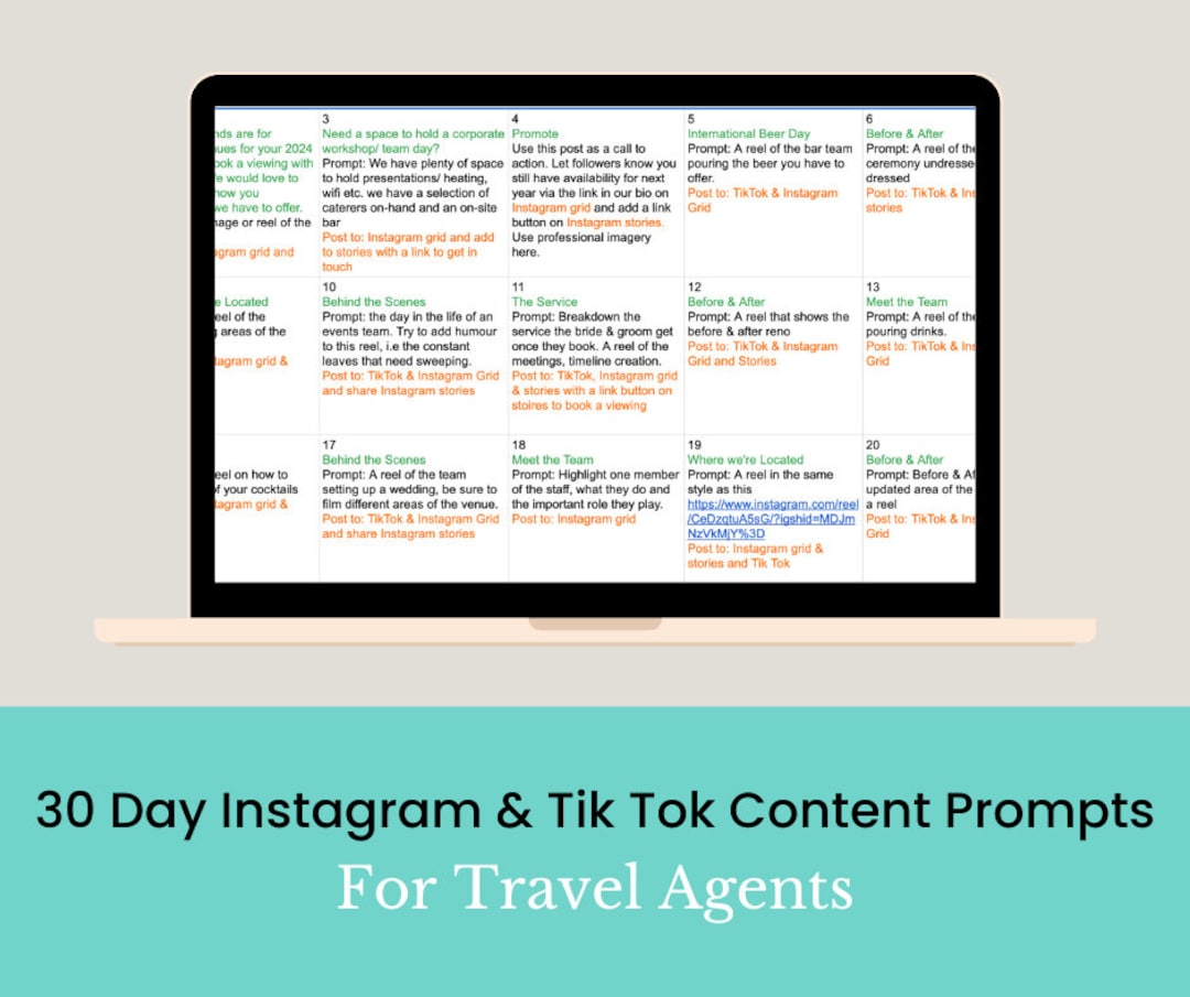 30 Day Social Media Content Prompts for Travel Agents, Social Media ...