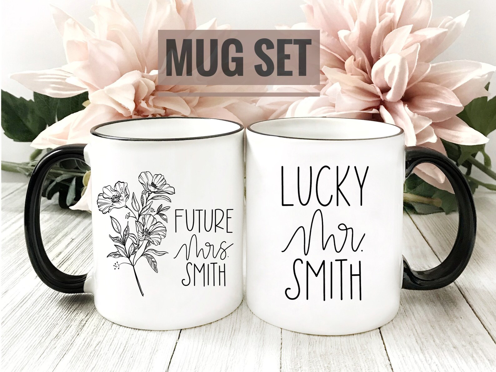 Custom Engagement Mug Set Couples Coffee Mug Set Bride and - Etsy