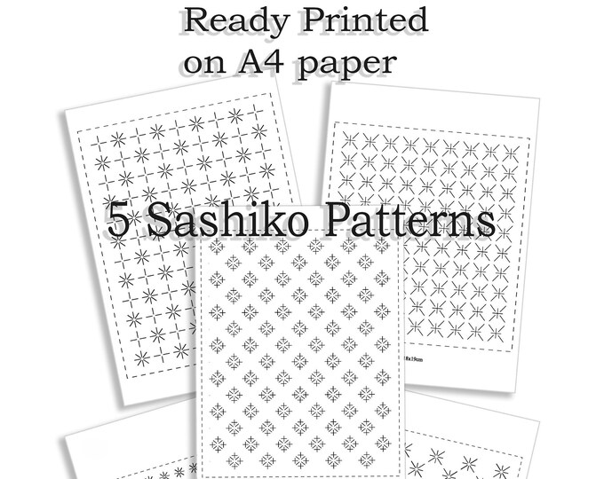 Set of 5 Japanese SASHIKO Patterns Printed on A4 Paper2 Transfer Papers ...