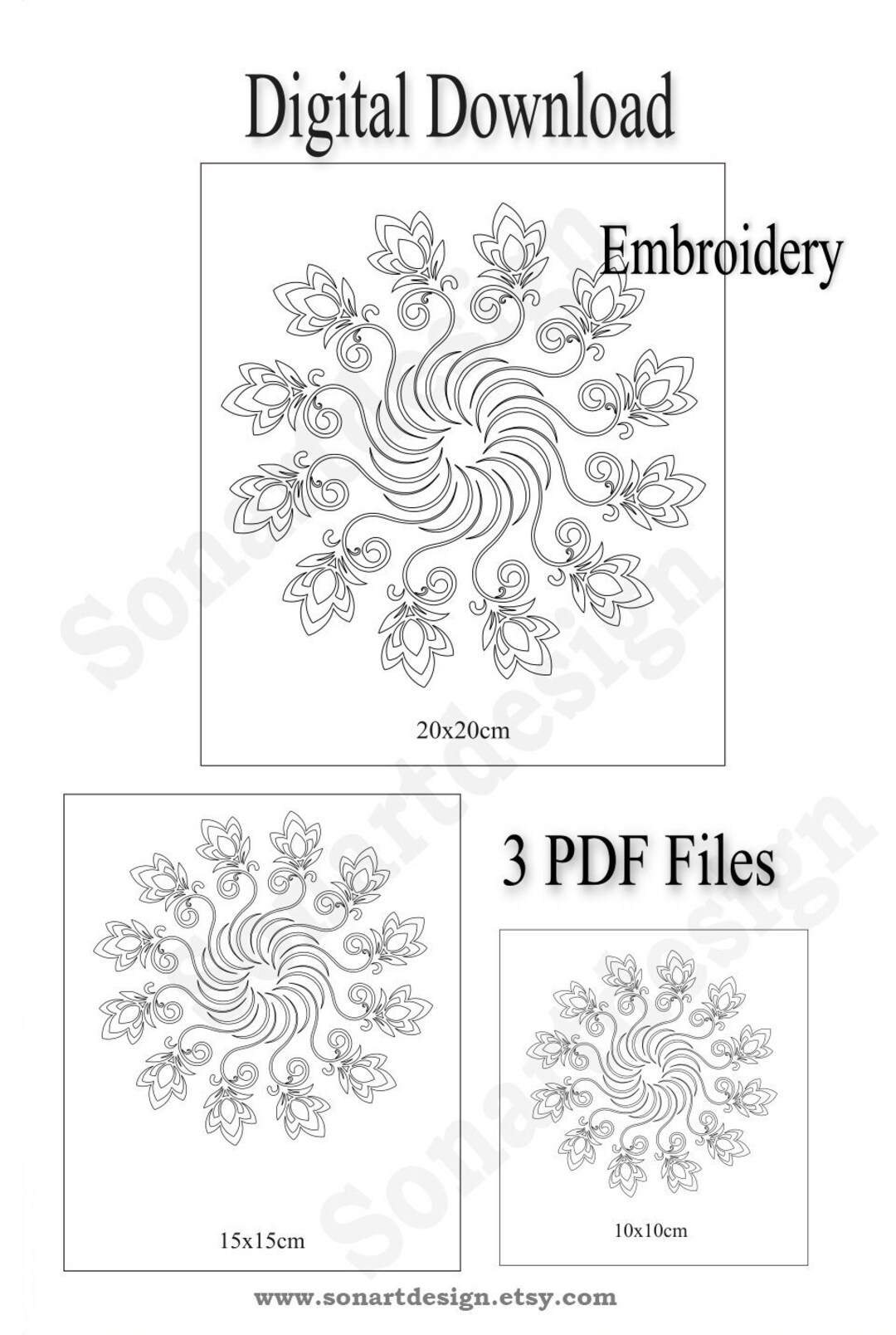 Round Pattern of Flowers for Embroidery/ Set of 3 PDF Files/ 3 ...