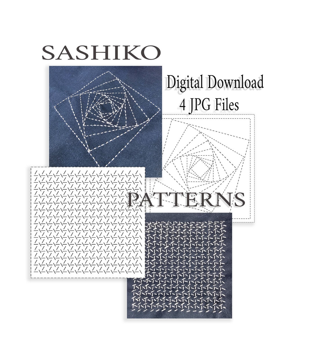 Set of 2 Japanese Sashiko Pattern/ 4 JPG Files/ Instant Download ...