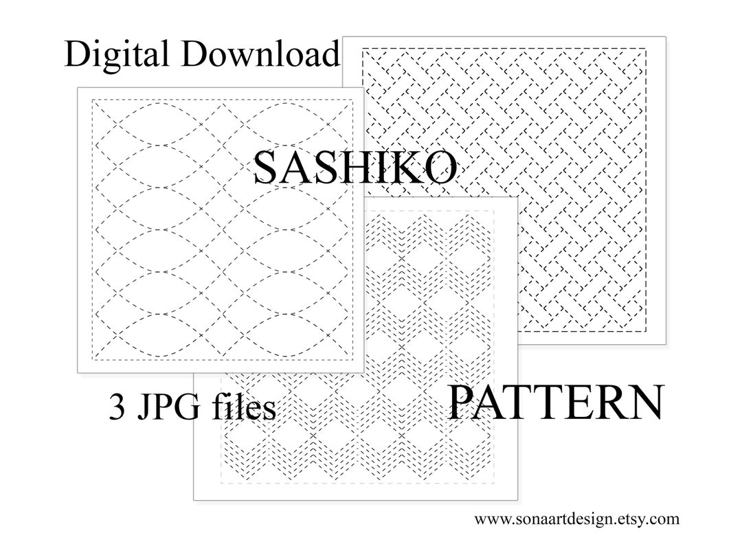 Japanese Sashiko Pattern Set of 3 JPG Files, Instant Download Digital ...