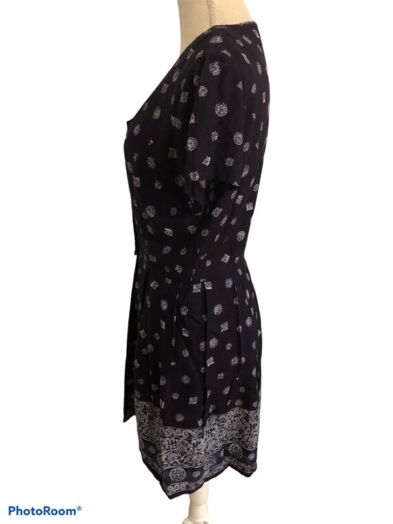 Vintage Maggie Lawrence Blue and White Rayon Romper S… - Gem