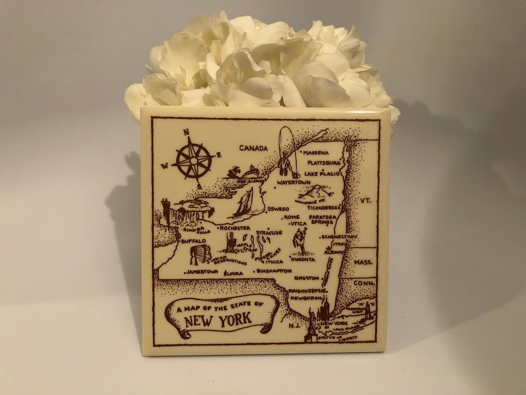 Vintage A Map of the State of New York Ceramic Tile Wall Decor - Etsy