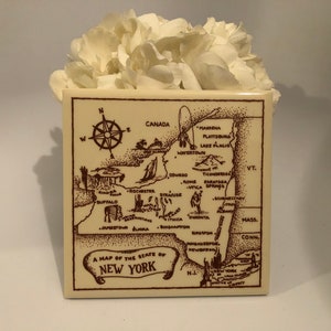 Vintage A Map of the State of New York Ceramic Tile Wall Decor - Etsy