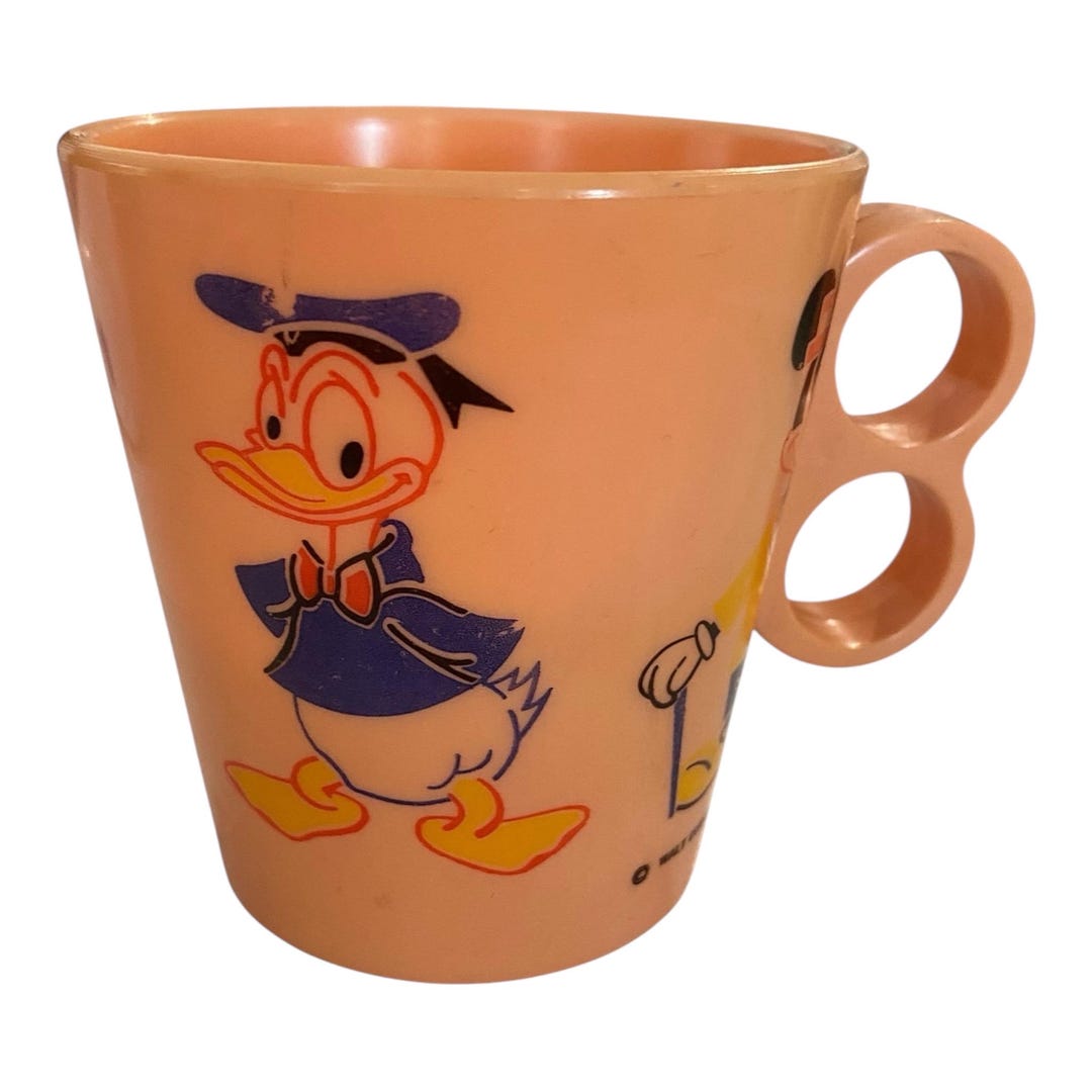 Vintage Mickey Mouse Donald Duck Peach Plastic Doubled Handle Child’s ...