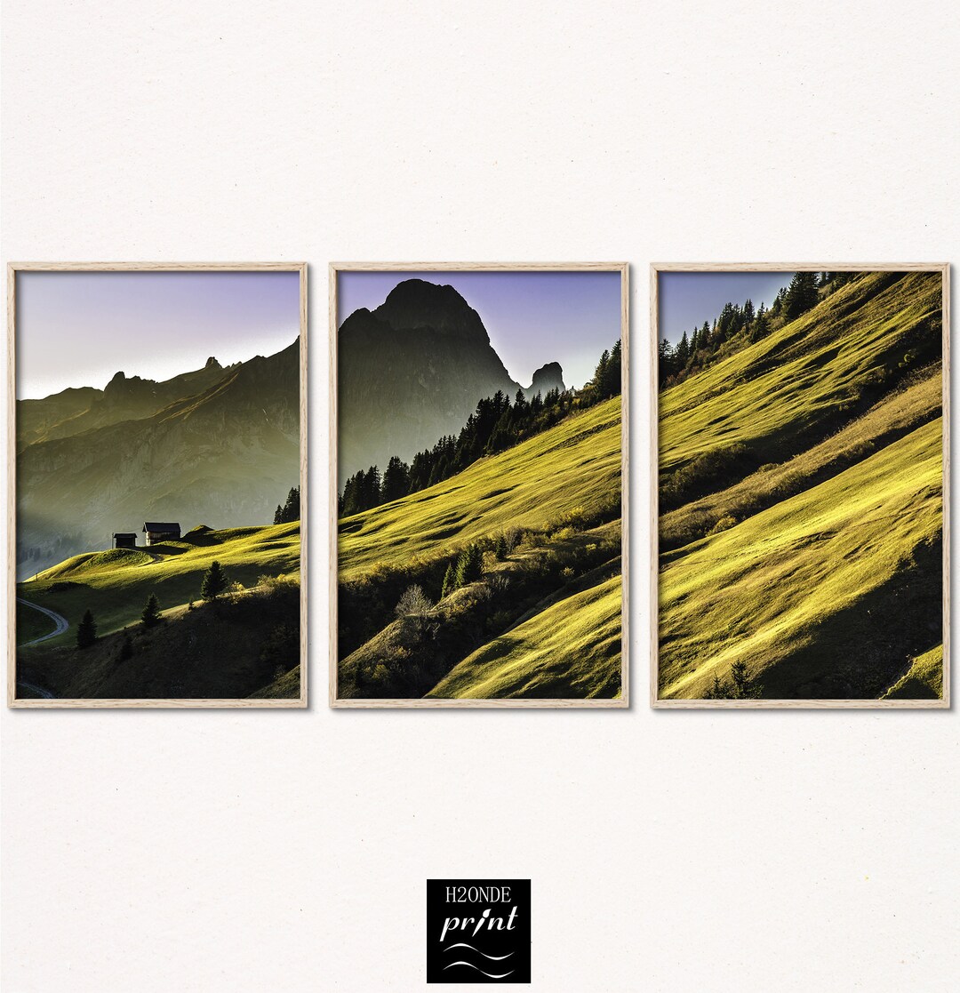 Landscape Green Hills Ireland Irish Print Countryside Set of 3 Three ...