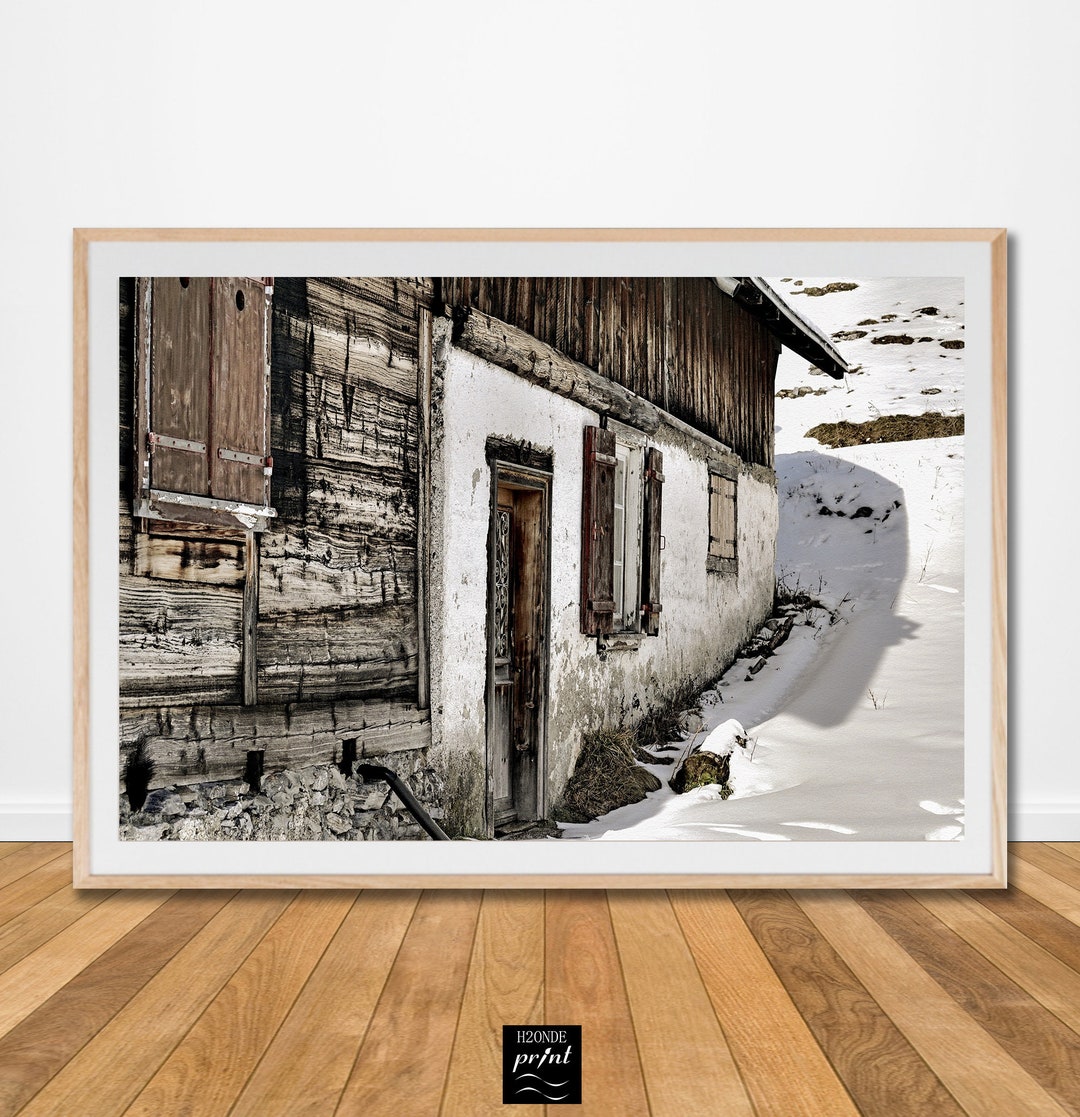 Winter Cabin Snowy Print Wood Mountain Hut Forest Snow Nordic ...