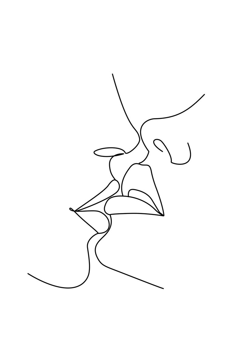 Kiss Line Drawing Art Print Couple Woman Kissing Love Abstract | Etsy