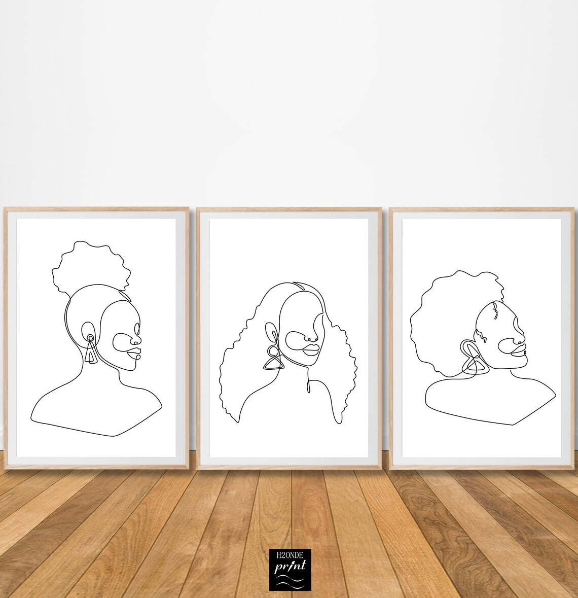 Black Woman Head Line Set of 3 Drawing Art Print Lady Female | Etsy