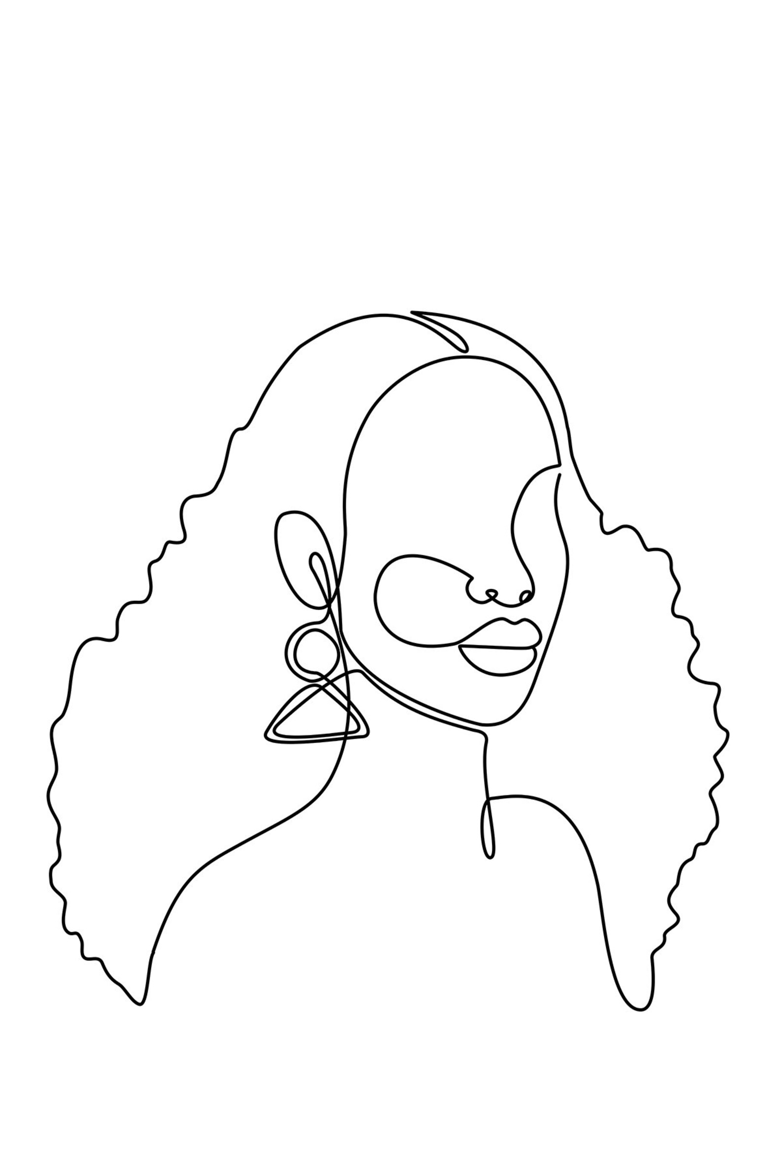 Black Woman Head Line Set of 3 Drawing Art Print Lady Female - Etsy