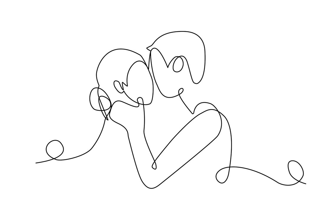 Couple Hug Line Drawing Art Print Romantic Love Heart Kiss - Etsy UK