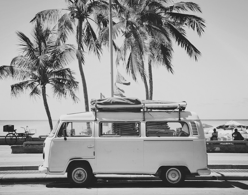 Surfer Retro Van Black and White Bus Vw Print Beach Surf Wall | Etsy