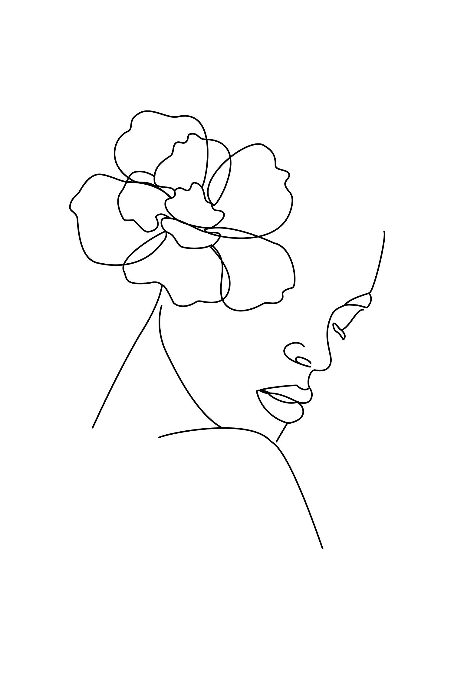 Flower head line drawing art print woman lady female abstract | Etsy