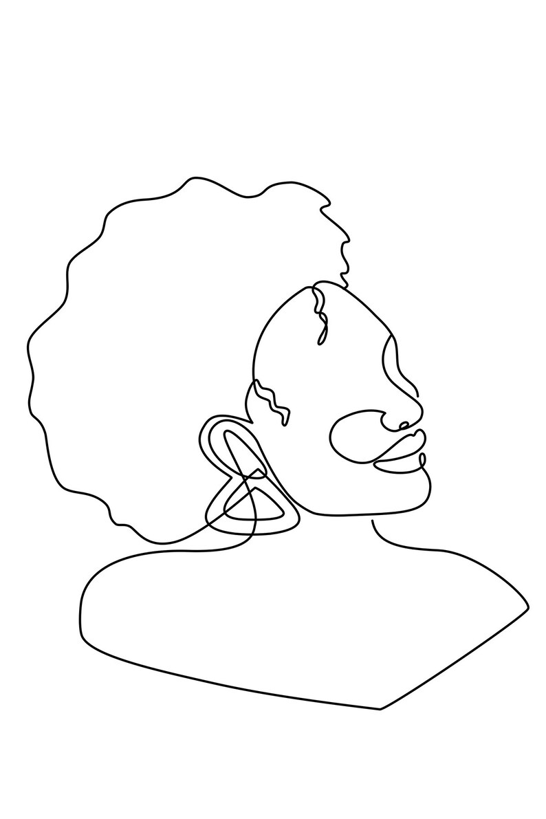 Black Woman Head Line Set of 3 Drawing Art Print Lady Female - Etsy