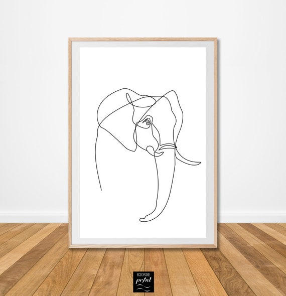 Elephant Head Line Drawing Art Print Abstract Continuous Trunk | Etsy