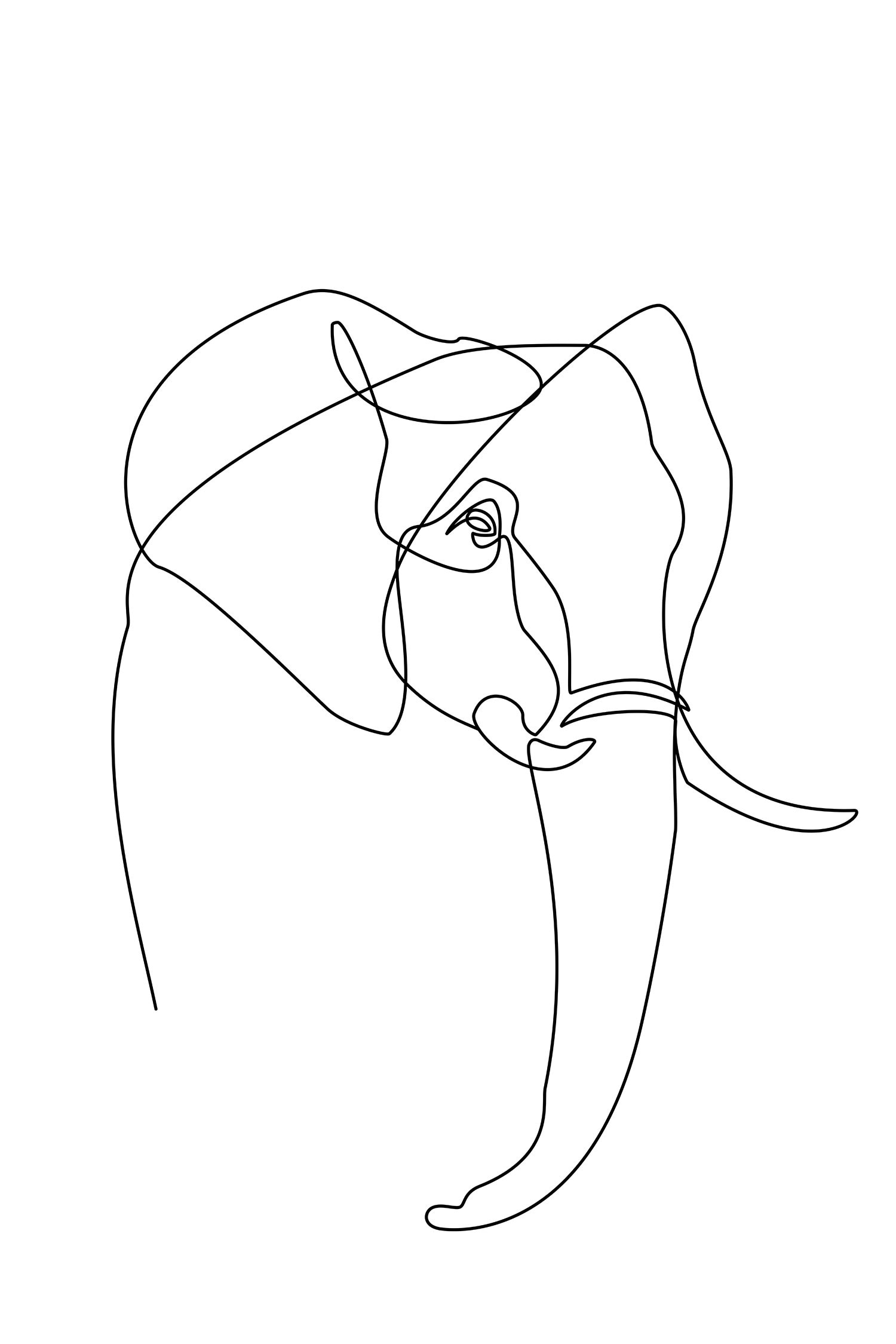 Elephant head line drawing art print abstract continuous trunk | Etsy