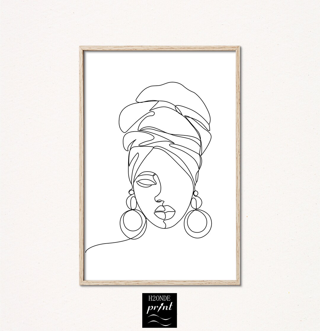 Black Woman Head African Line Drawing Art Print Lady Female Abstract ...