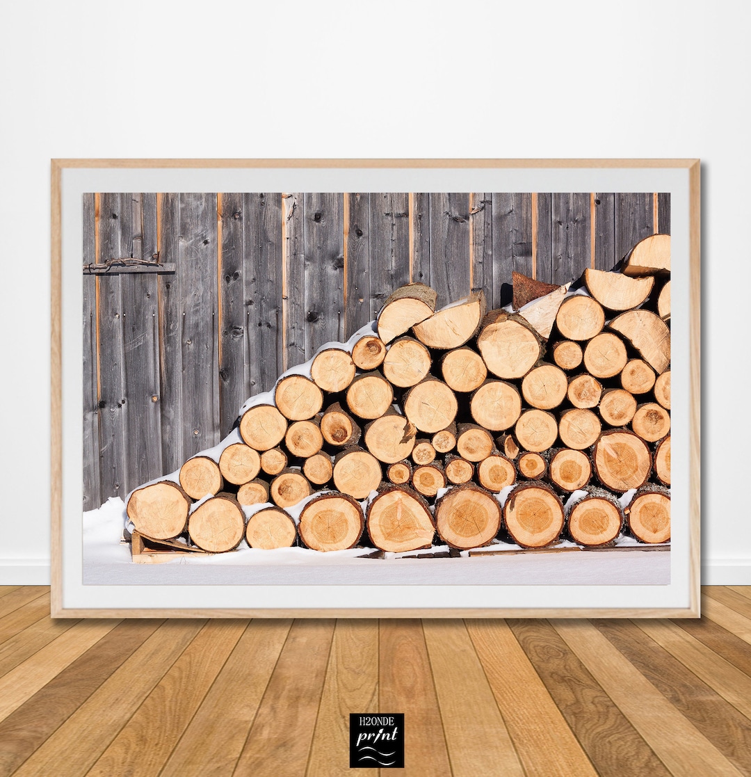 Wood Pile Print Firewood Wood Log Winter Cabin Snowy Mountain Stack Hut ...