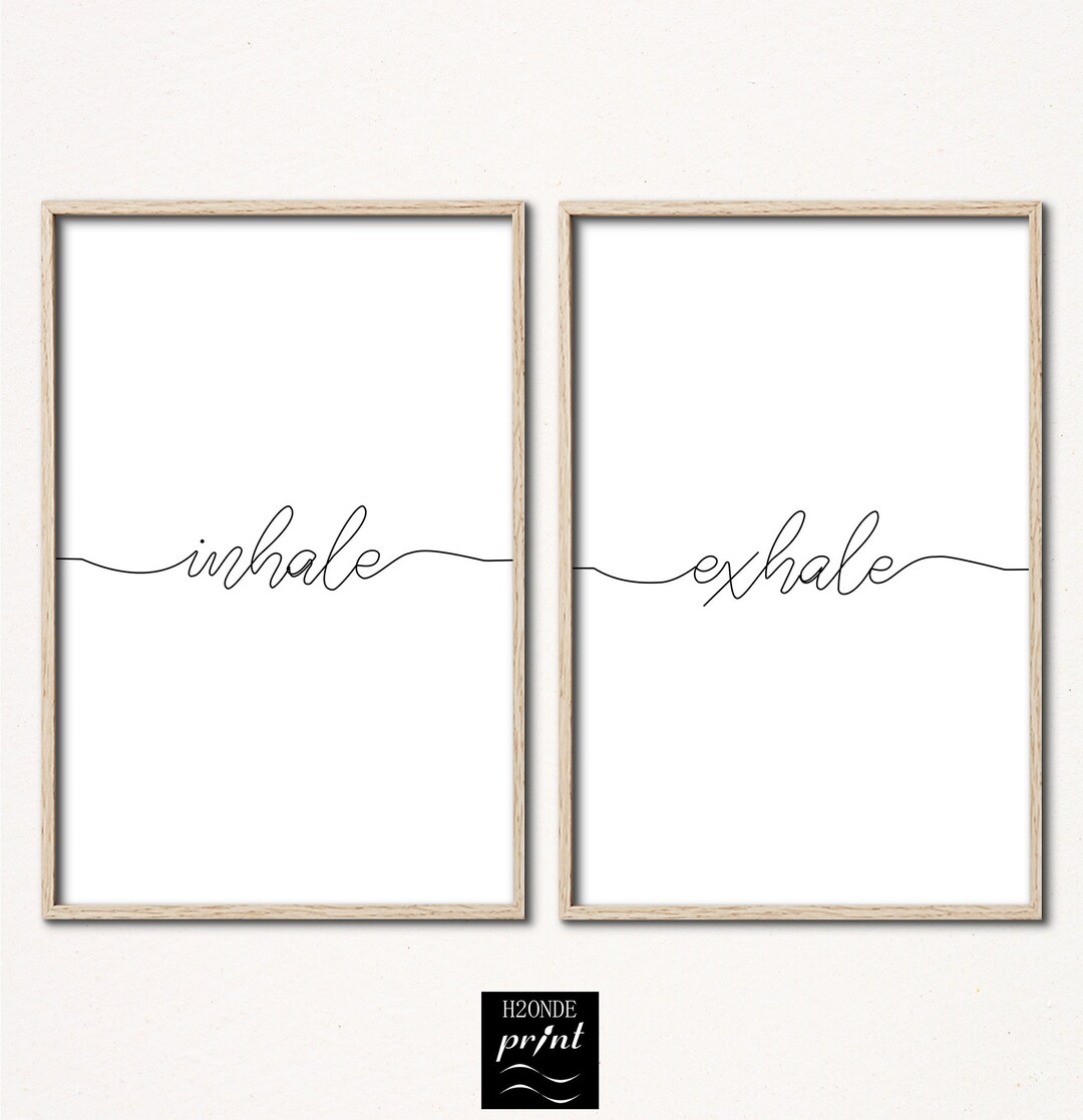 Inhale Exhale Line Art Drawing Relax Meditation Black and White Print ...