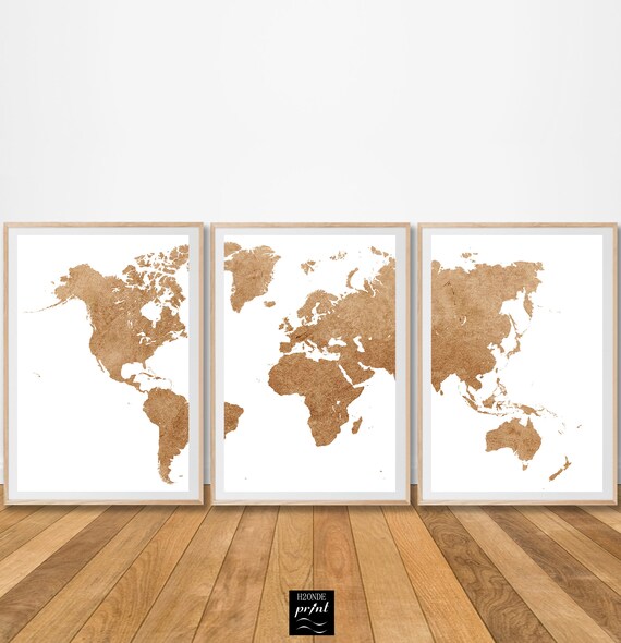 World Map Canvas Set of 3 Prints Piece Print Series Poster - Etsy