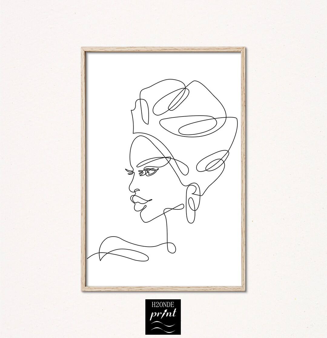 Black Woman Head Line Drawing Art Print Lady Female Abstract Continuous ...