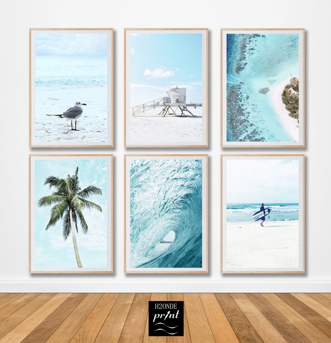 Ocean Beach Palm Tropical Set of 6 Prints Gallery Wall Decor Poster ...