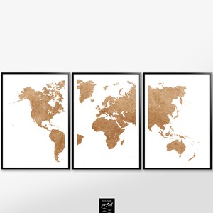 World Map Canvas Set of 3 Prints Piece Print Series Poster - Etsy