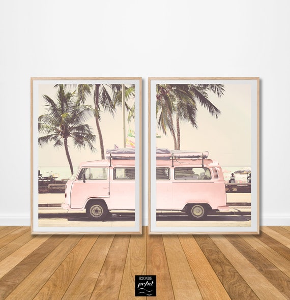 Surfer Retro Van Print Vw Camper Surf Surfboard Set of 2 Wall | Etsy
