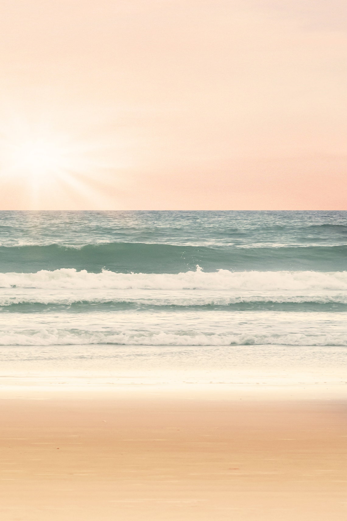 Pastel blue ocean waves print coastal sunset seafoam sea | Etsy