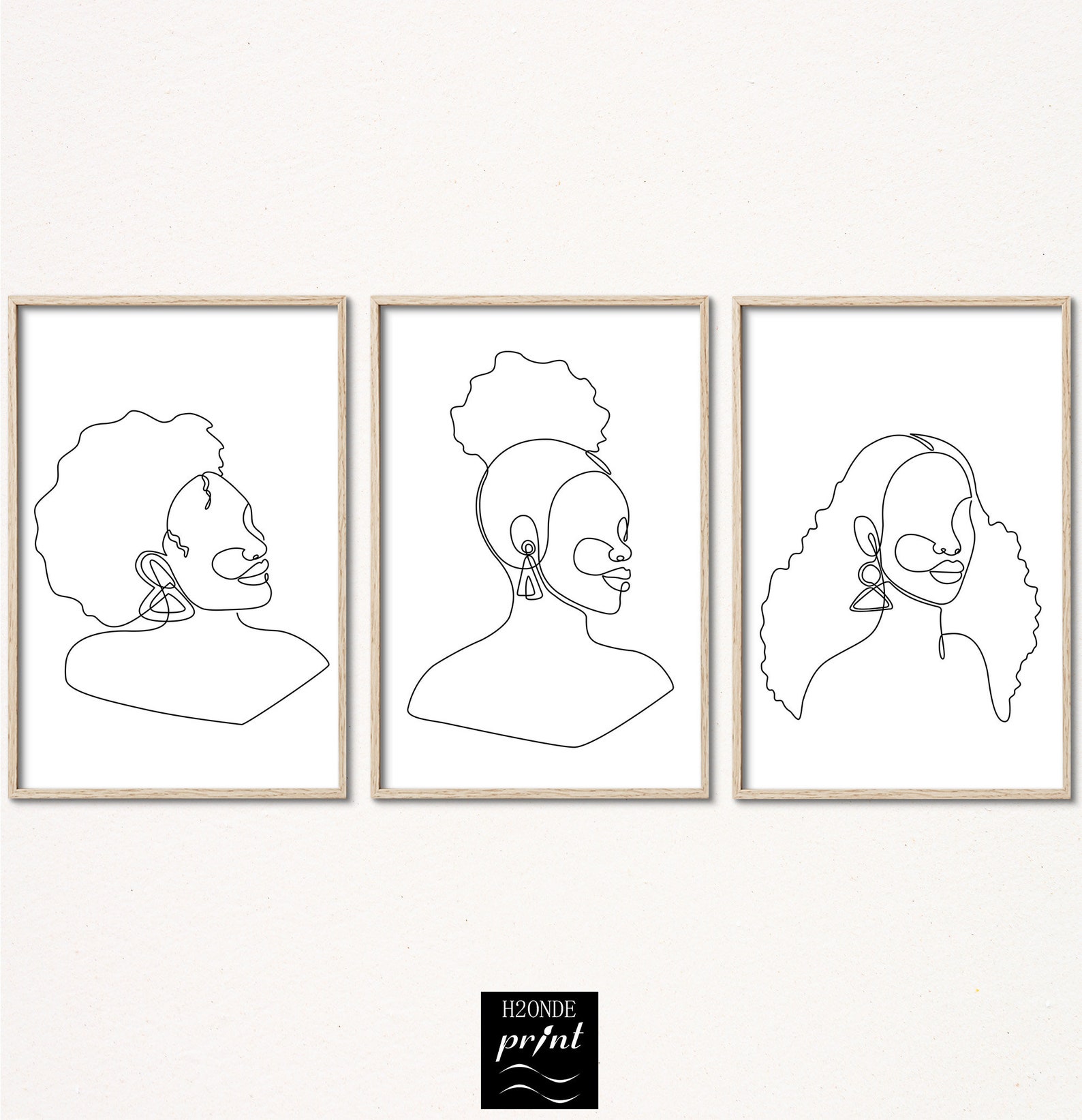 Black Woman Head Line Set of 3 Drawing Art Print Lady Female - Etsy
