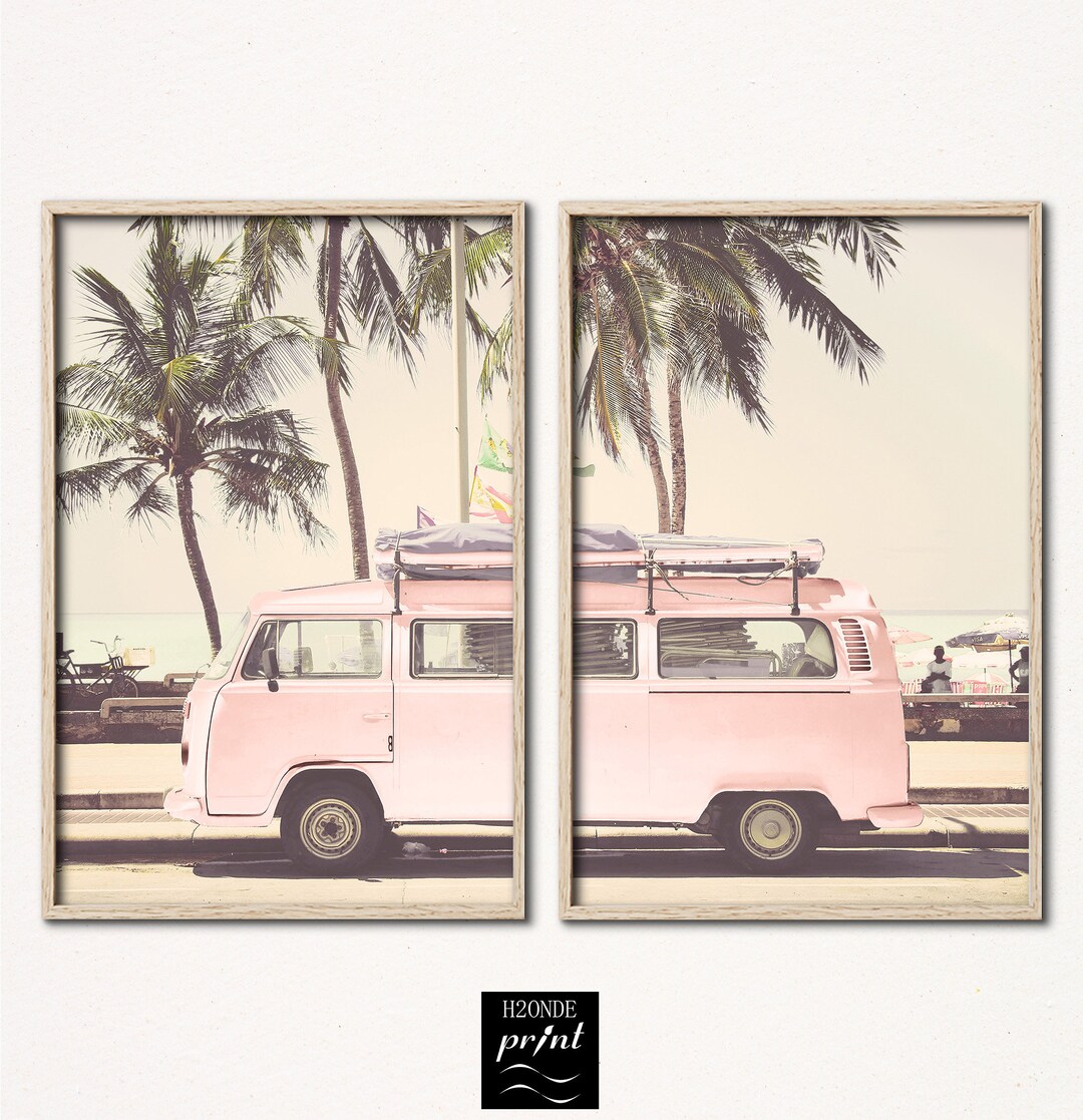 Surfer Retro Van Print Vw Camper Surf Surfboard Set of 2 Wall Art Two ...