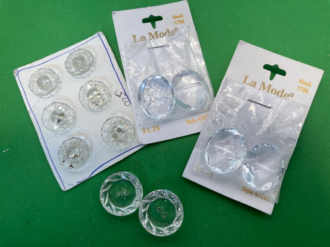 Vintage Glass Buttons, Clear Glass Buttons, Glass Button Flowers, Craft ...