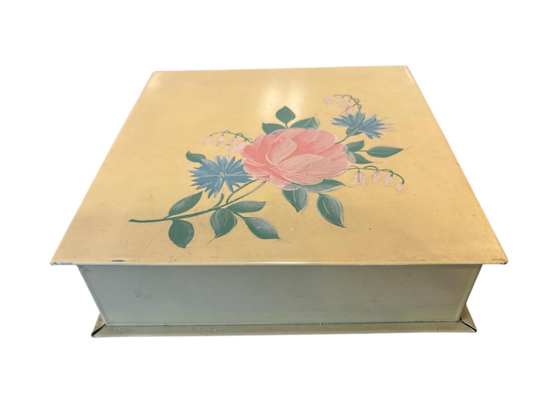 Vintage Hinged Lid Painted Tin, 1960 Painted Pink Rose Tin, Vintage ...