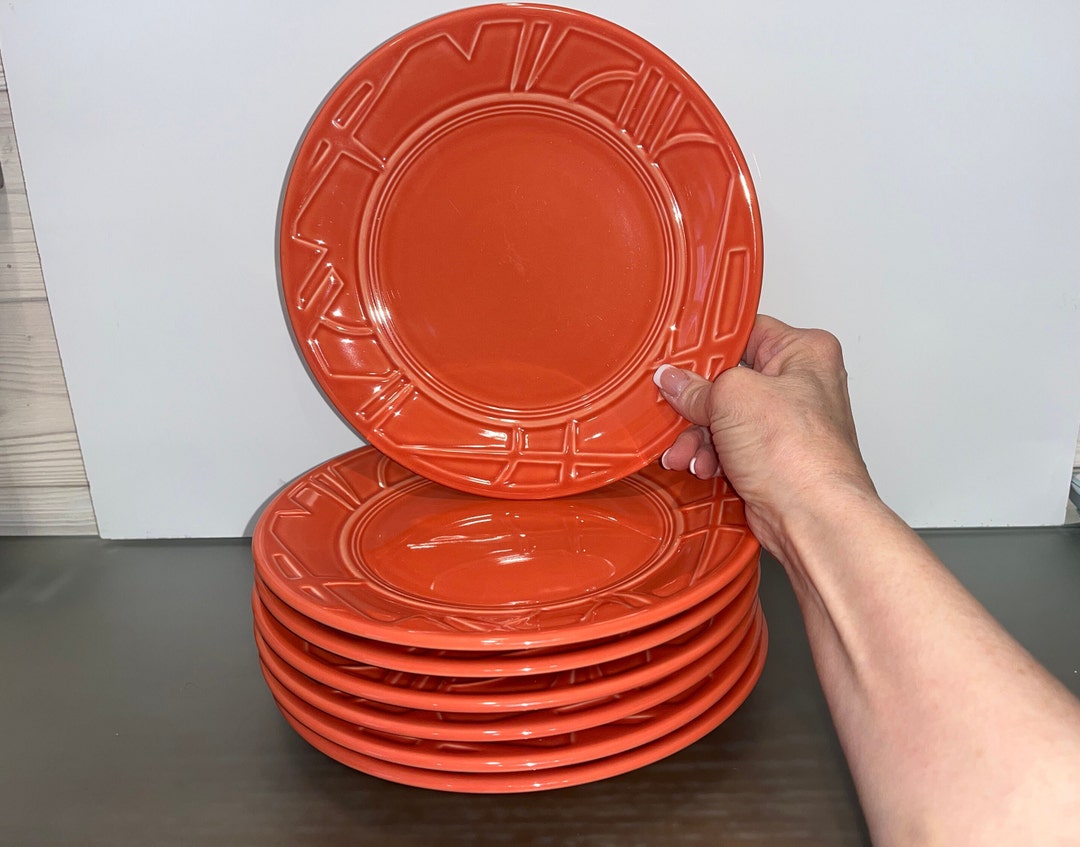 7 Fiesta 2000 Persimmon Luncheon Plates, Retired Fiesta Orange ...