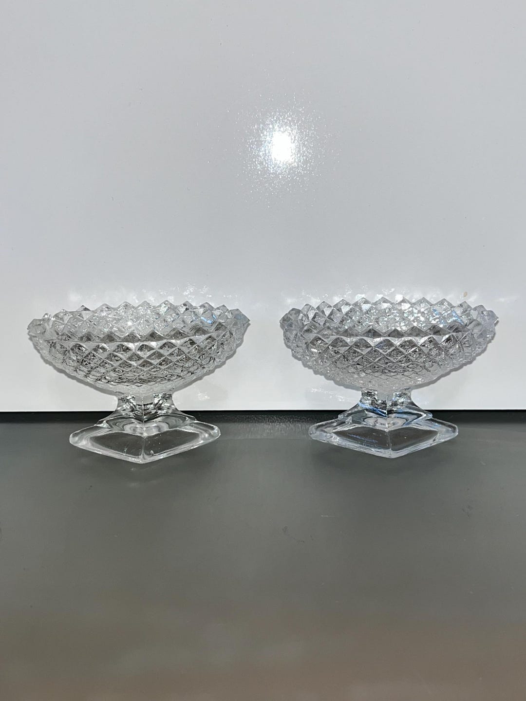 2 Vintage Diamond Cup Salt Cellar, Diamond Pedestal Salt Cellar ...