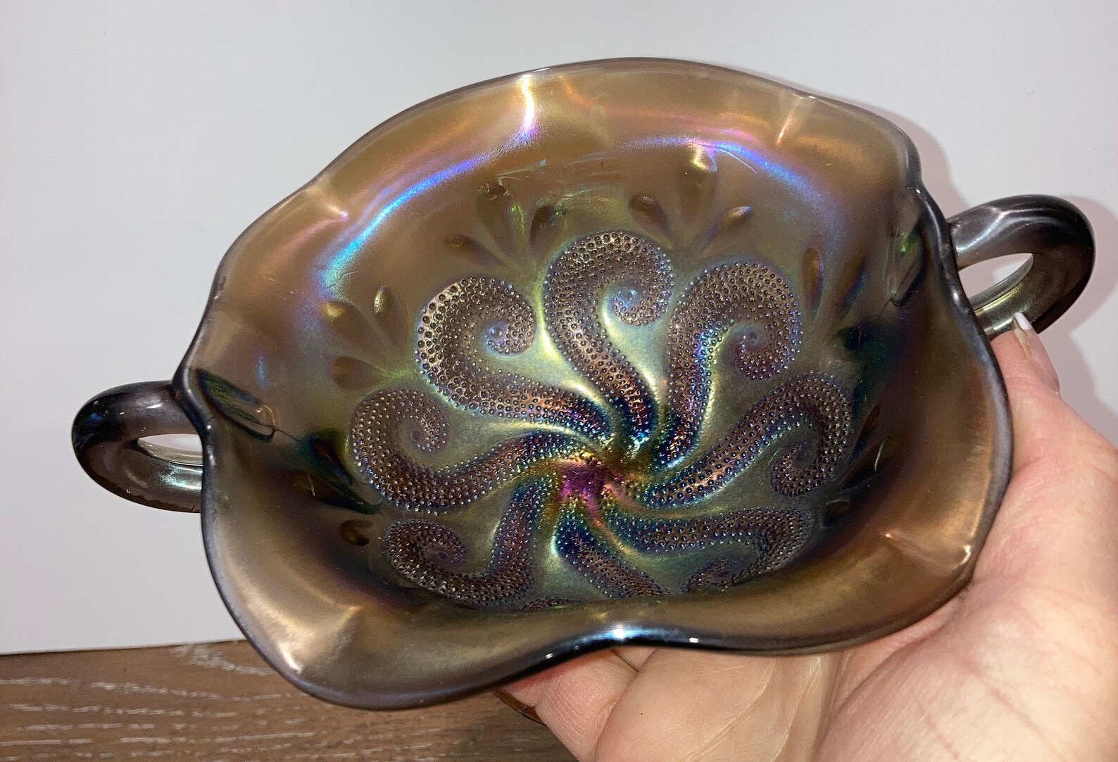 Antique Dugan Carnival Glass Antique 2 Handled Bon Bon Dugan | Etsy