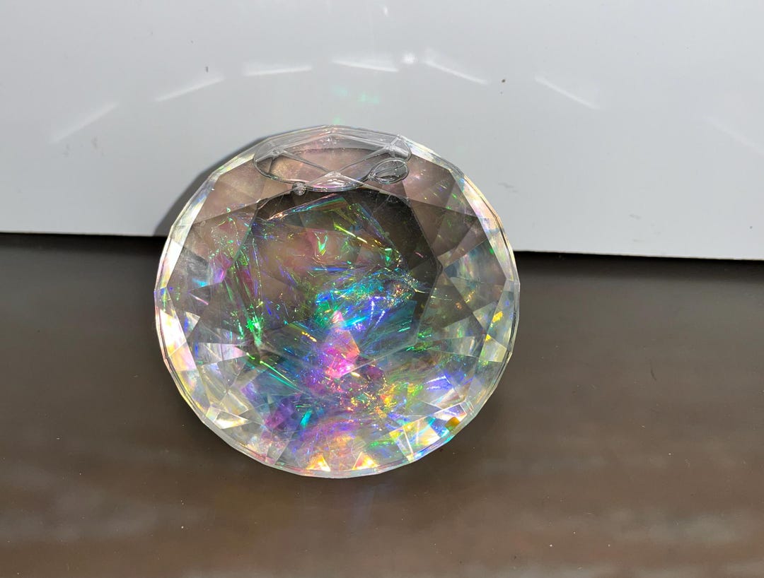 Floating Iridescent Diamond Paperweight, Round Cut Iridescent Diamond ...