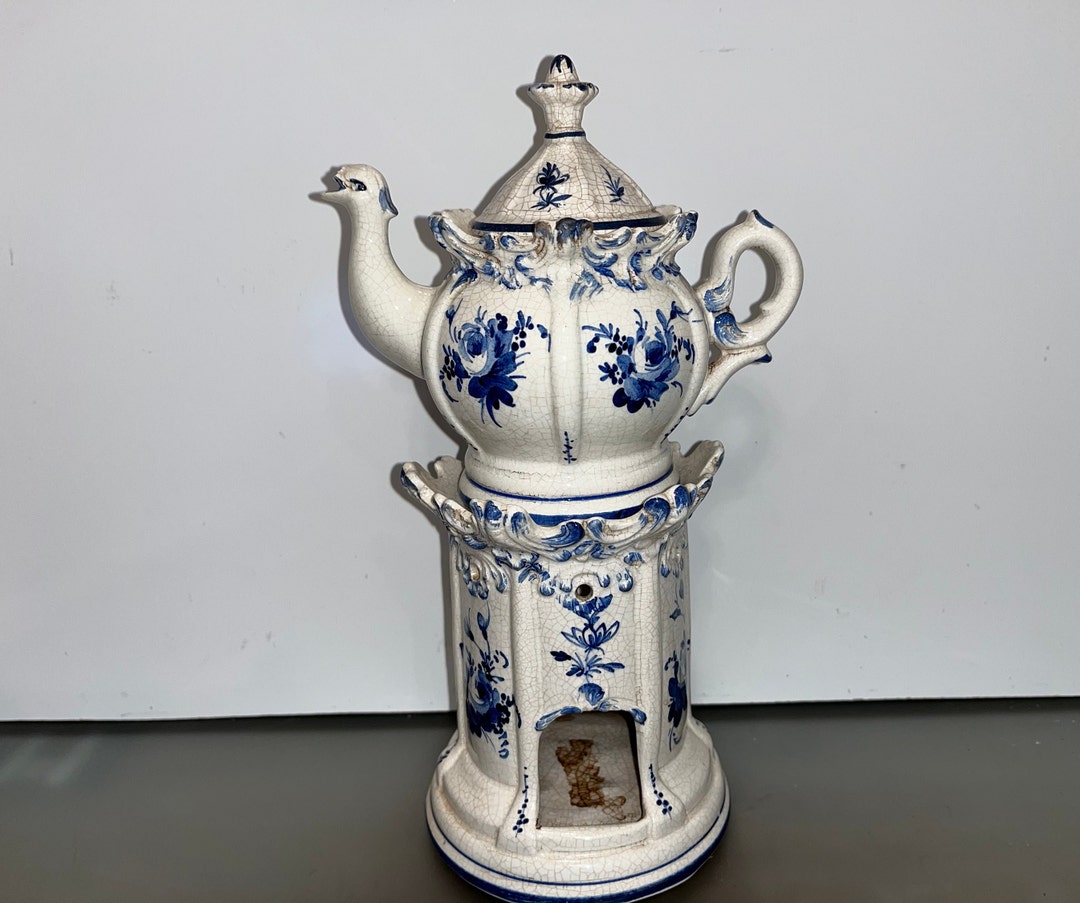 Antique Tea Pot and Warmer, Antique Blue White Lidded Teapot, Blue ...