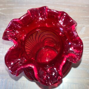 Vintage Fenton Ruby Red Ruffled Vase Signed Fenton Red Bow - Etsy