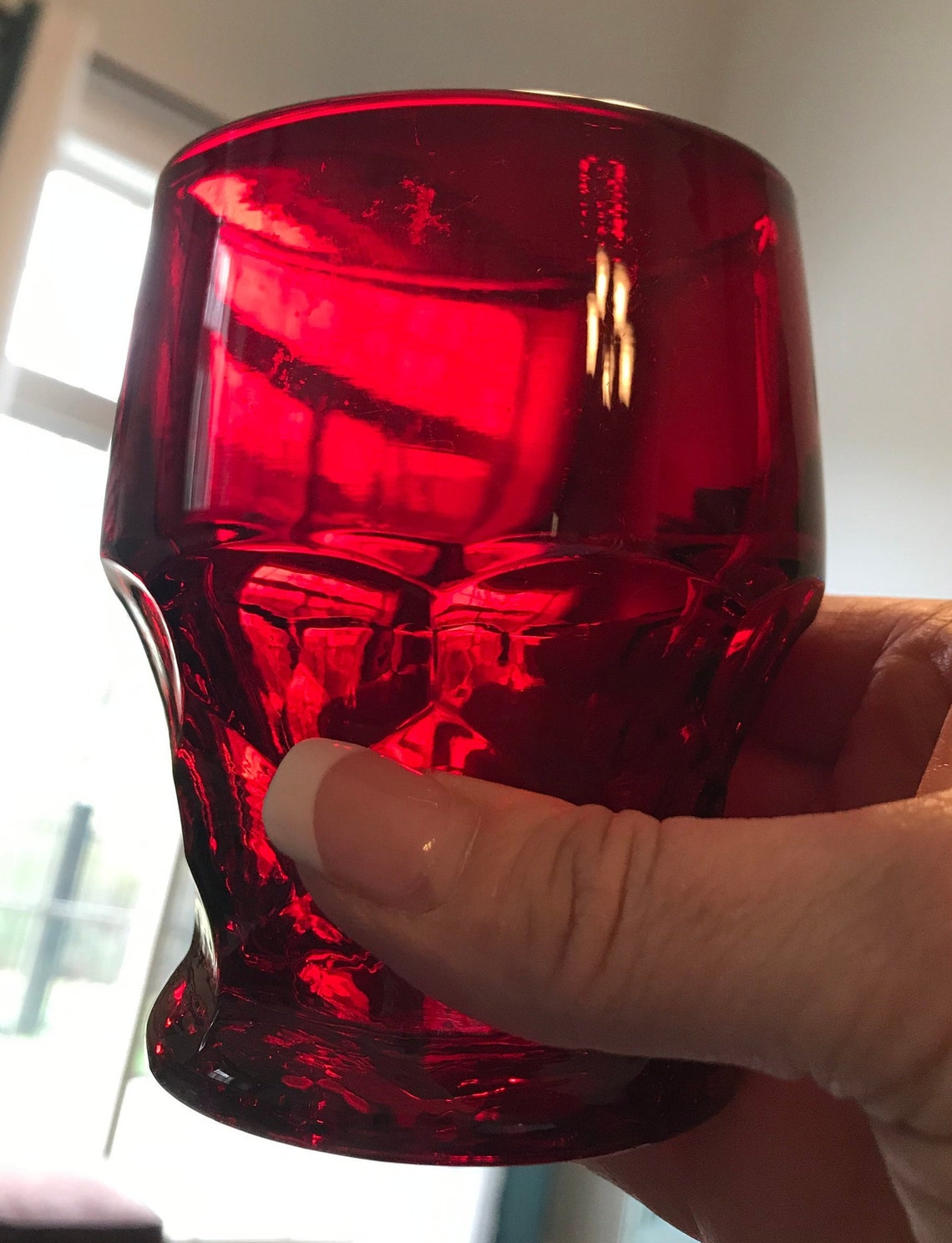 2 Vintage Ruby Red Glass Georgian Glasses, Anchor Hocking Ruby Red ...